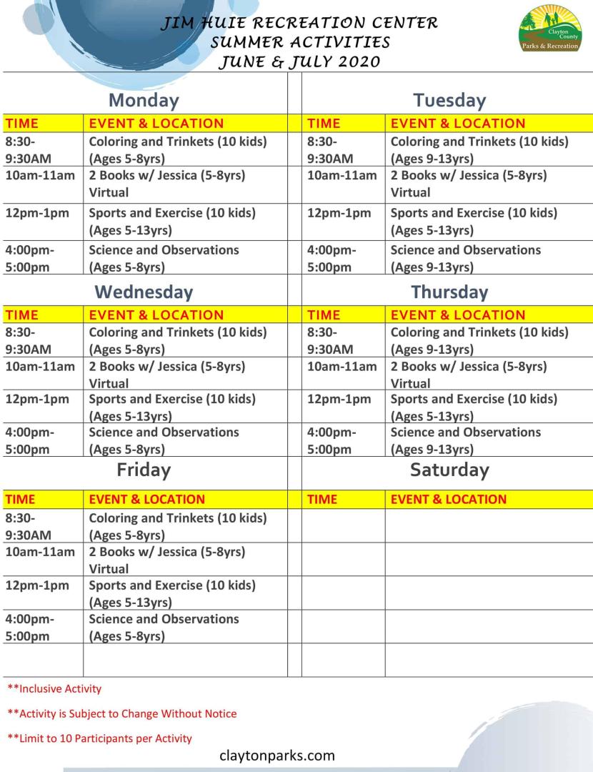 Jim Huie Recreation Center Summer Activities – Clayton County Parks