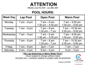 Pool Hours – Clayton County Parks