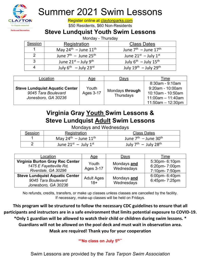 Swimming Lessons – Clayton County Parks