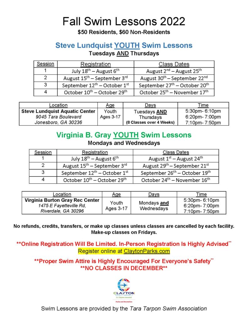 Swimming Lessons – Clayton County Parks
