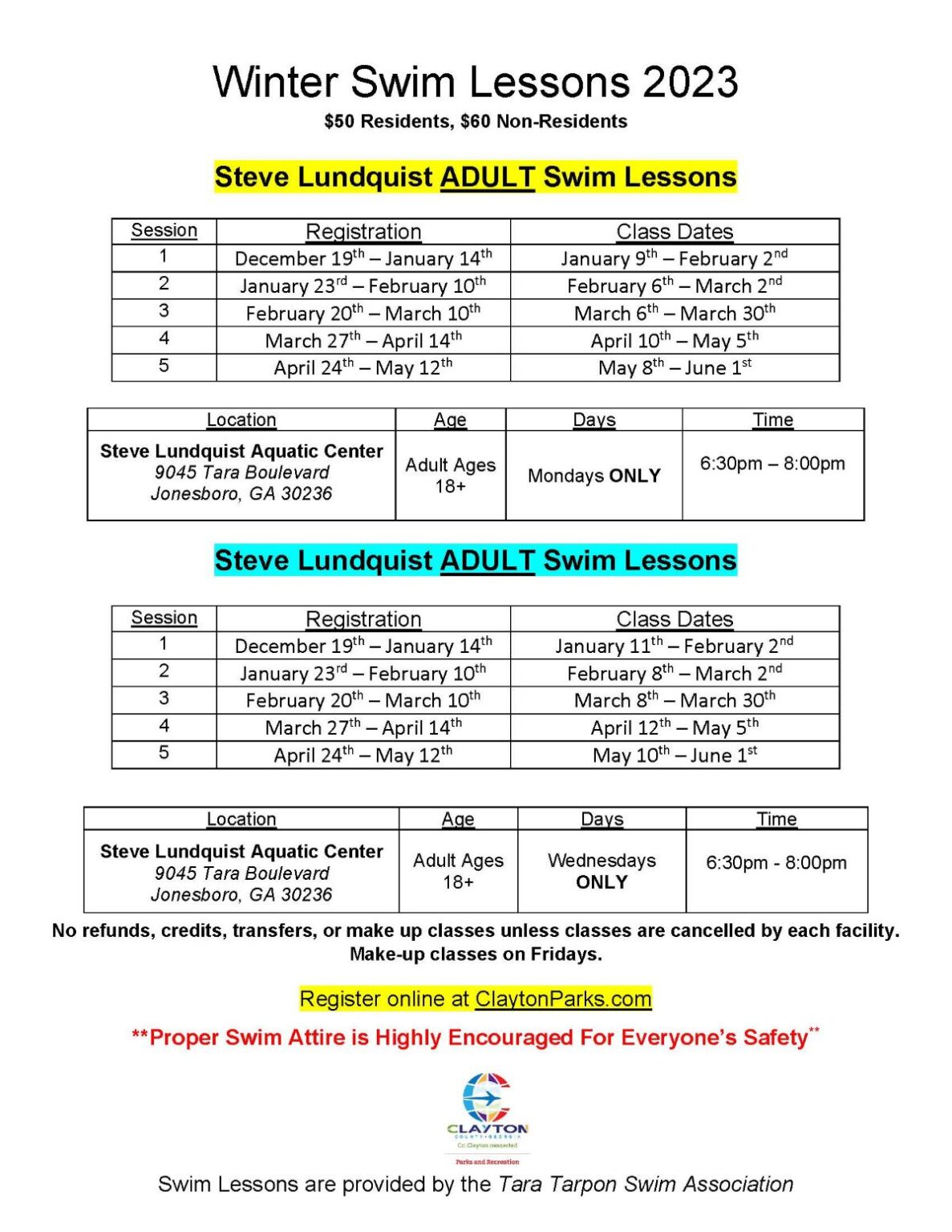 Swimming Lessons – Clayton County Parks