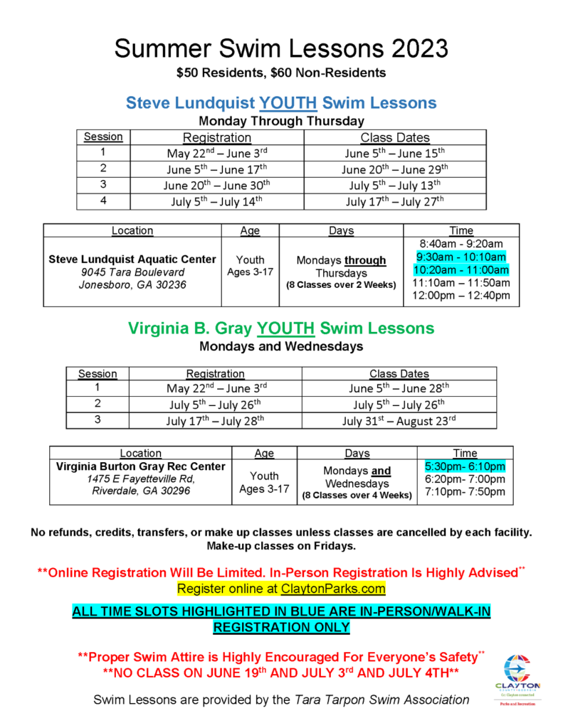Swimming Lessons – Clayton County Parks
