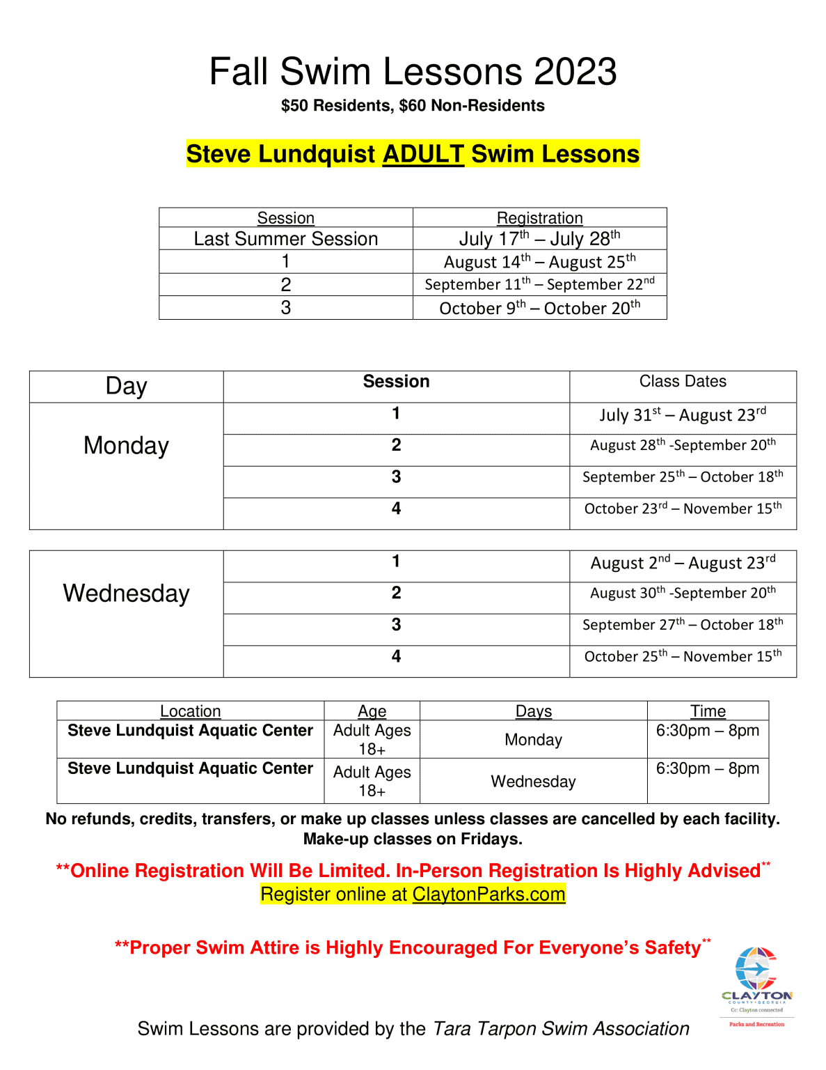 Swimming Lessons – Clayton County Parks