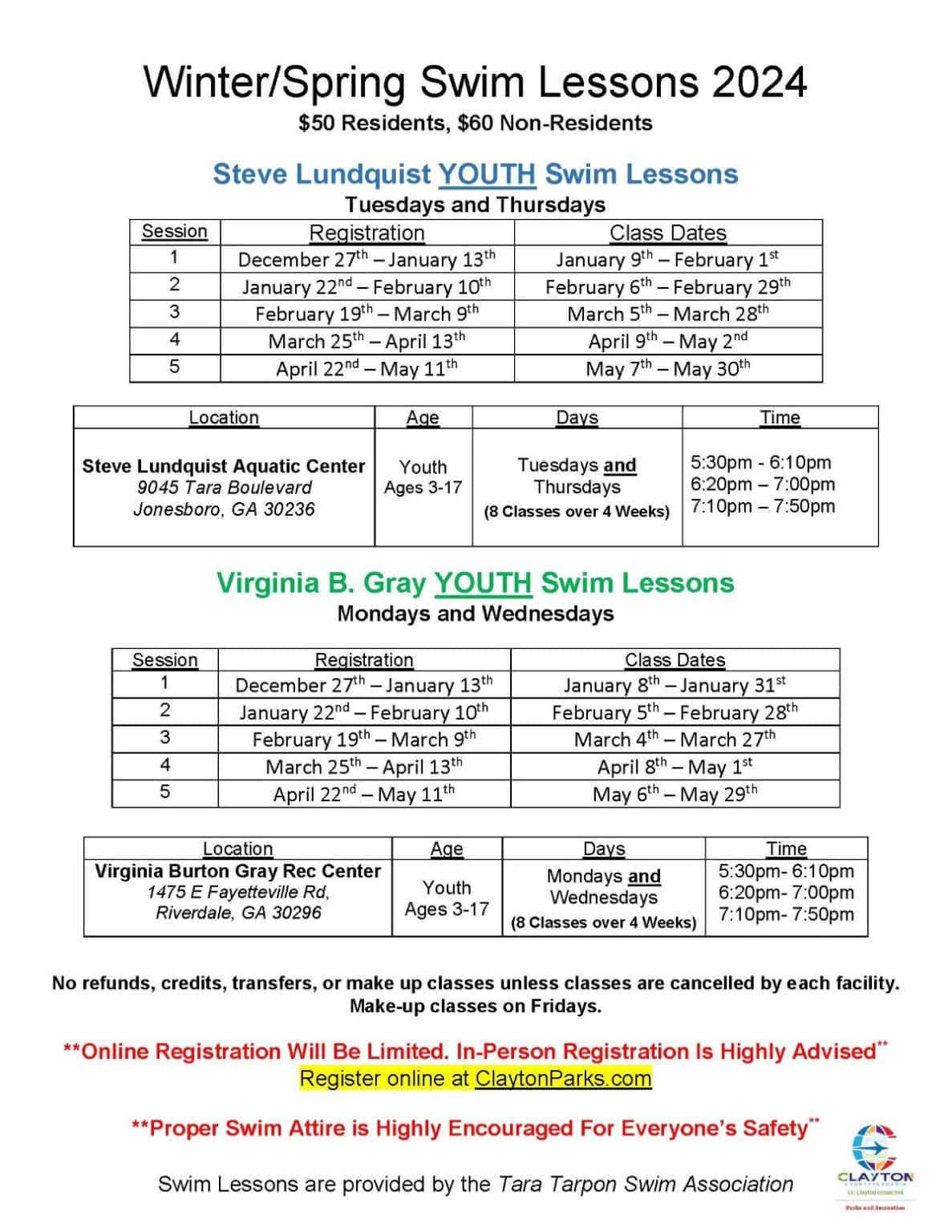Swimming Lessons – Clayton County Parks