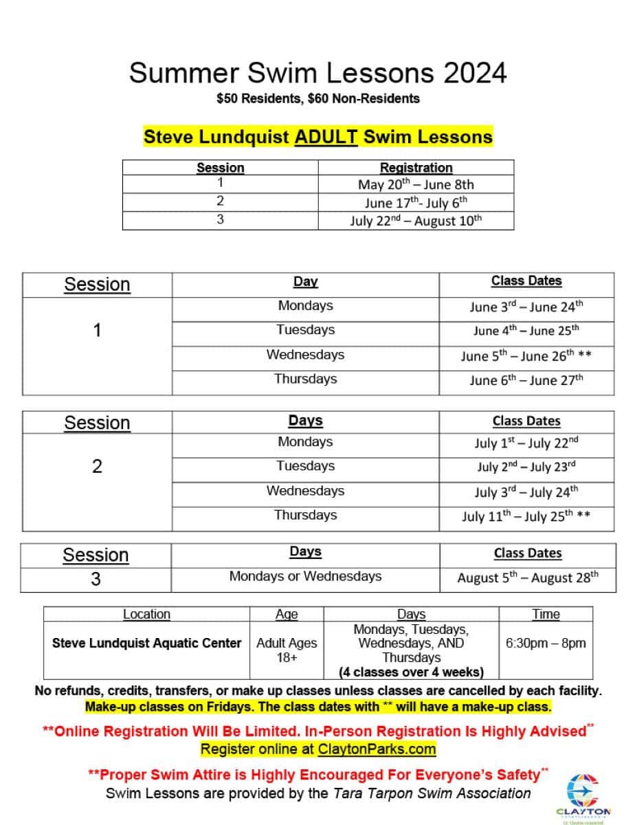 Swimming Lessons – Clayton County Parks