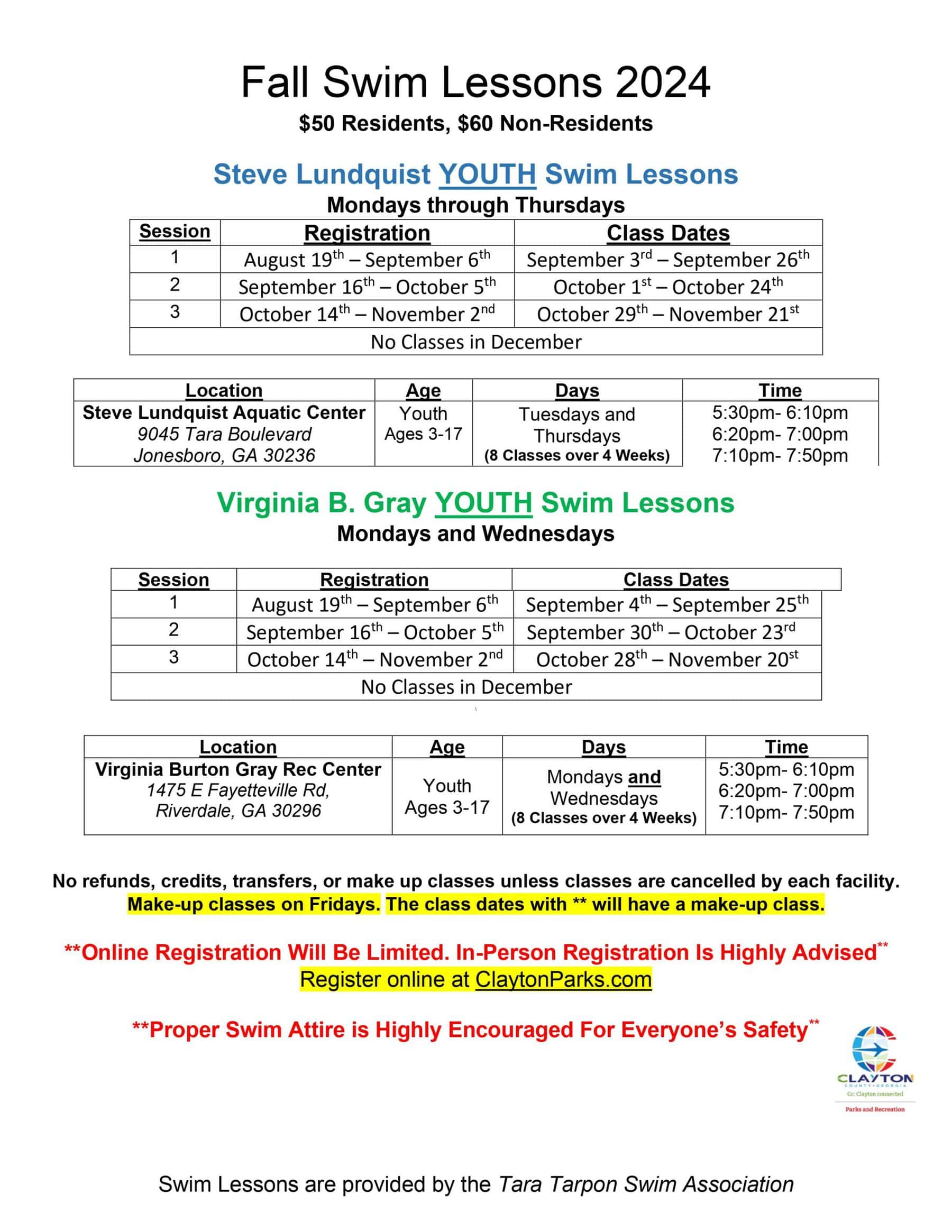 Swimming Lessons – Clayton County Parks